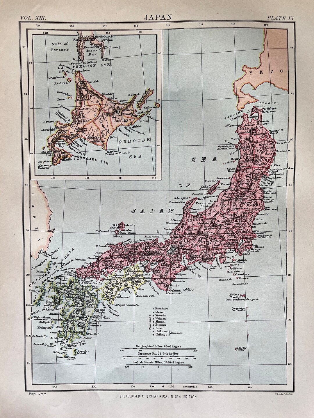 Japan, Original Antique 1870's Map, Vintage Wall Map, Home Decor. Atlas ...