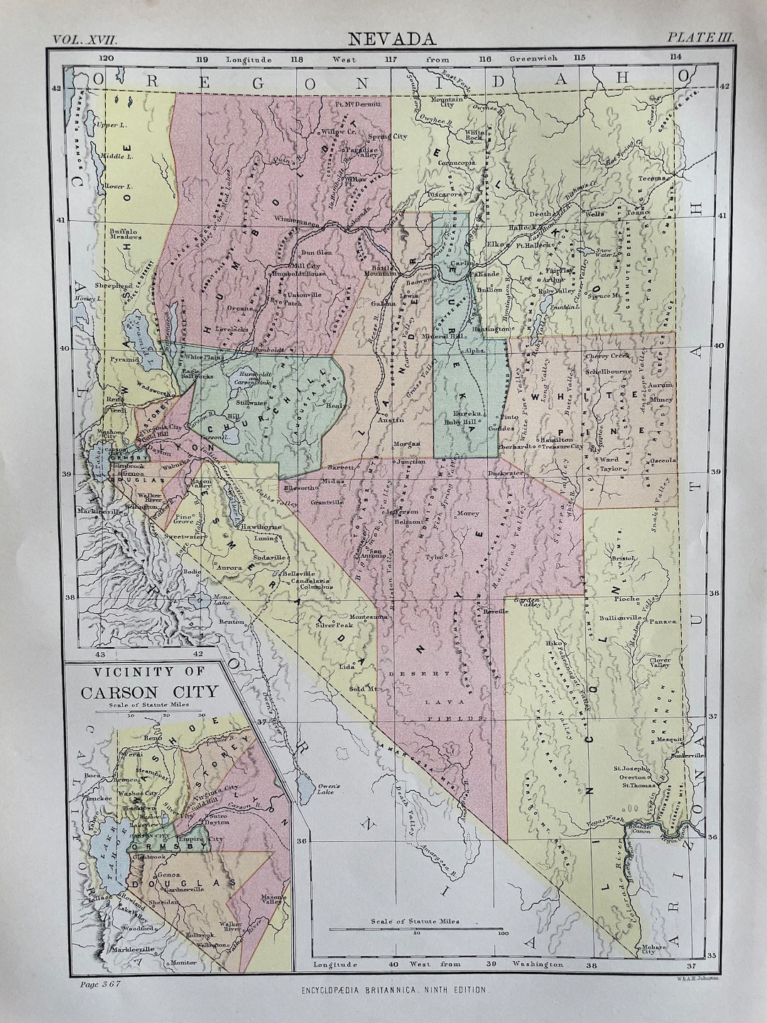 Nevada, Original Antique 1870's Map, Vintage Wall Map, Home Decor ...