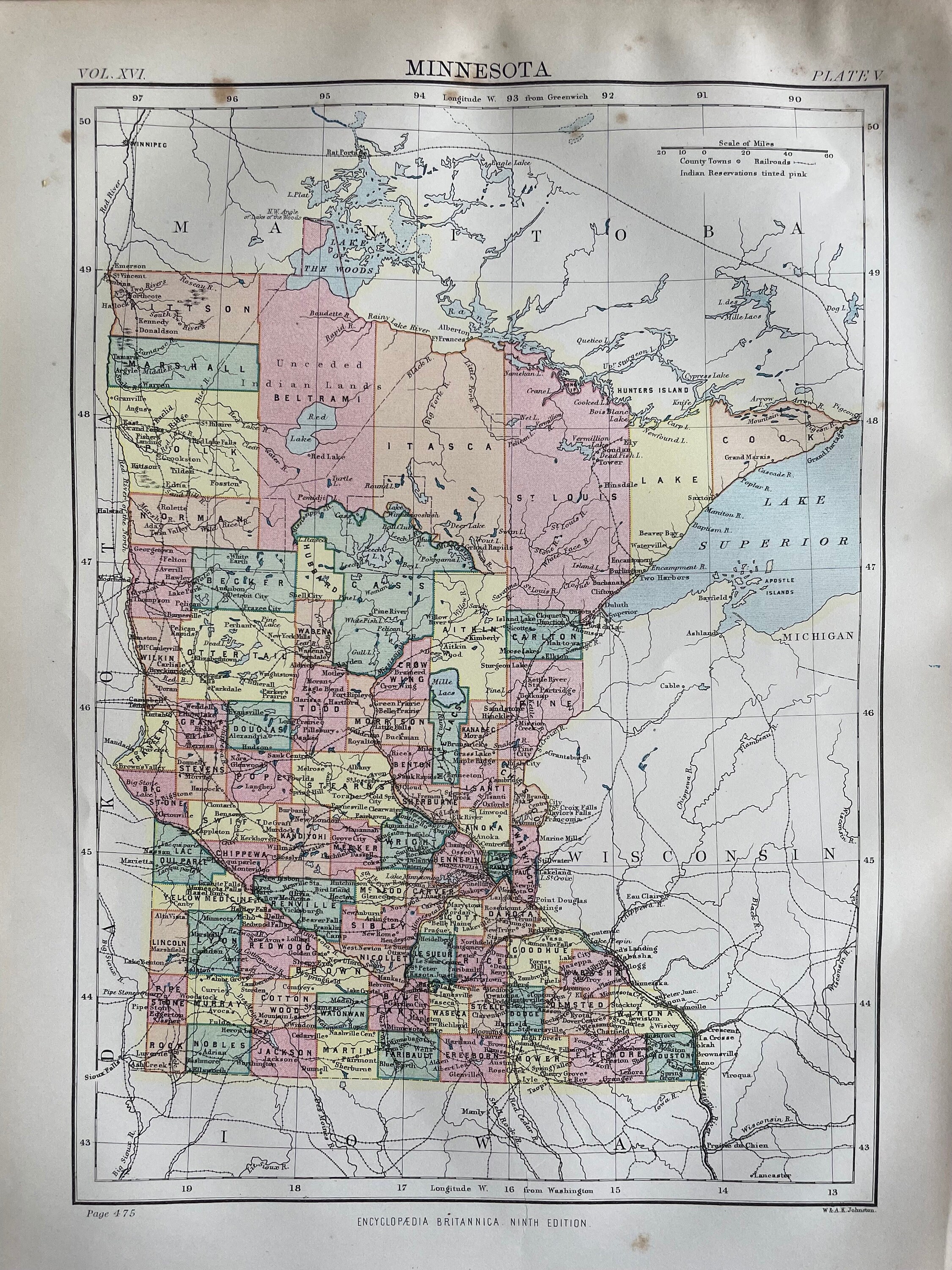 Minnesota, Antique Original 1870's Map, Vintage Wall Map, Home Decor - Etsy