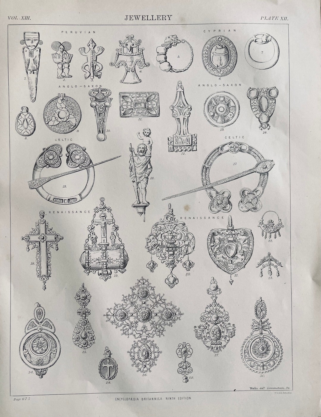 Jewellery, Renaissance, Celtic, Anglo-saxon, Original Antique Print ...