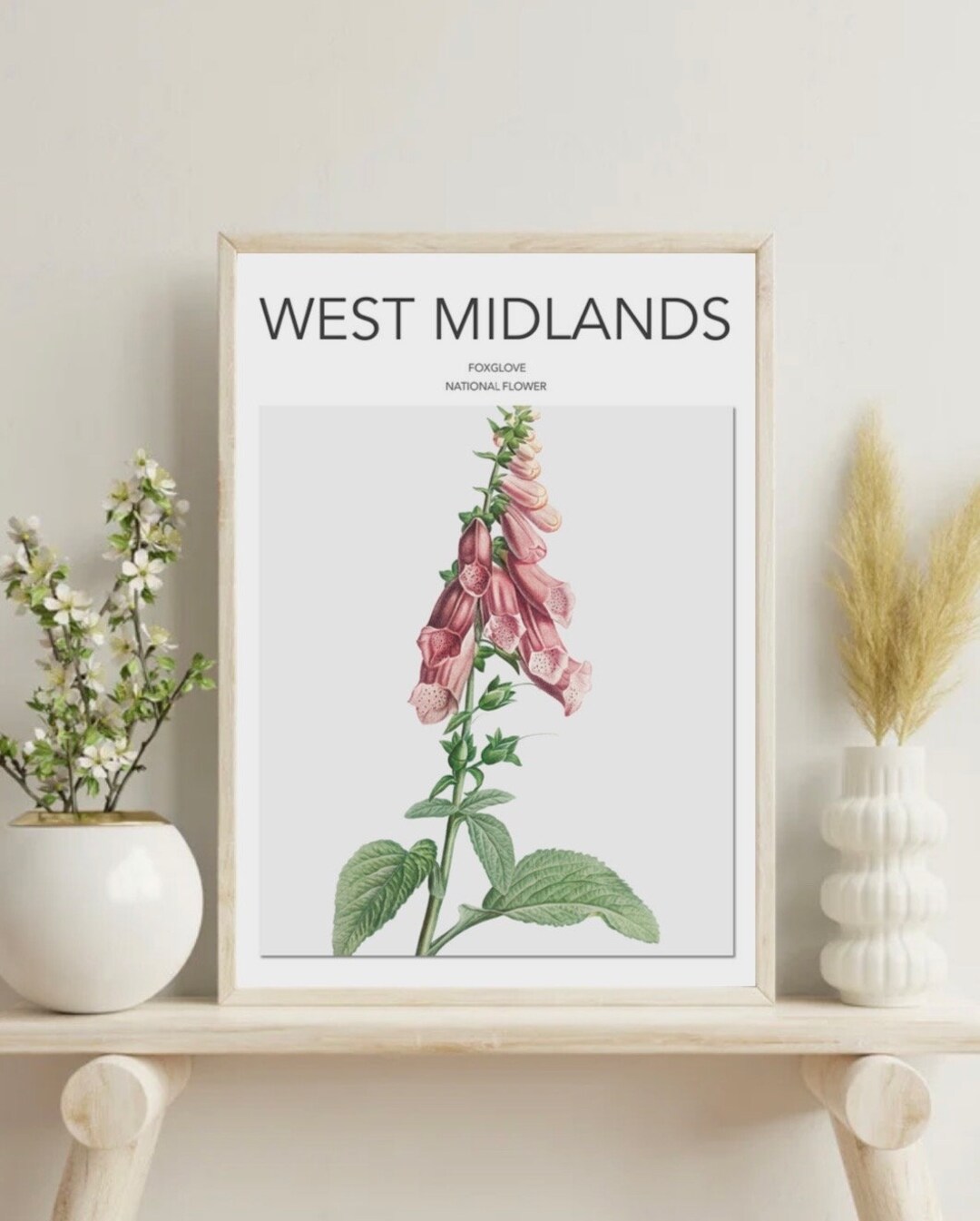 West Midlands Poster, Foxglove Print, West Midlands National Flower ...