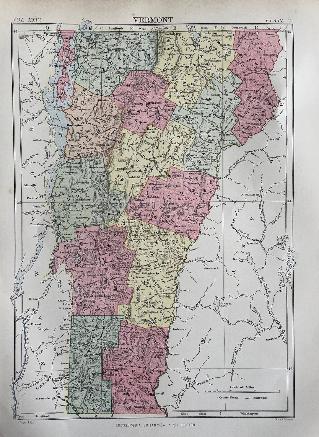 Vermont, Original Antique 1870's Map, Vintage Wall Map, Home Decor ...