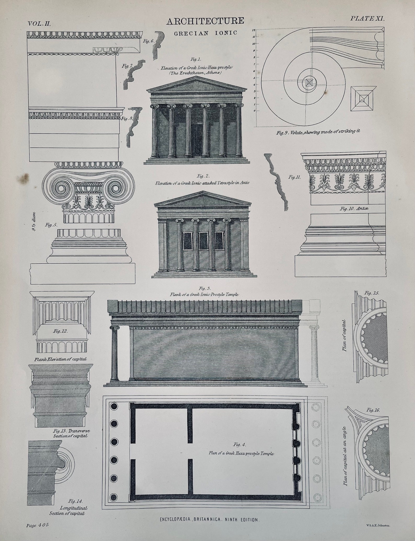 Grecian Ionic, Temples, Original Antique Architecture Print, Vintage ...
