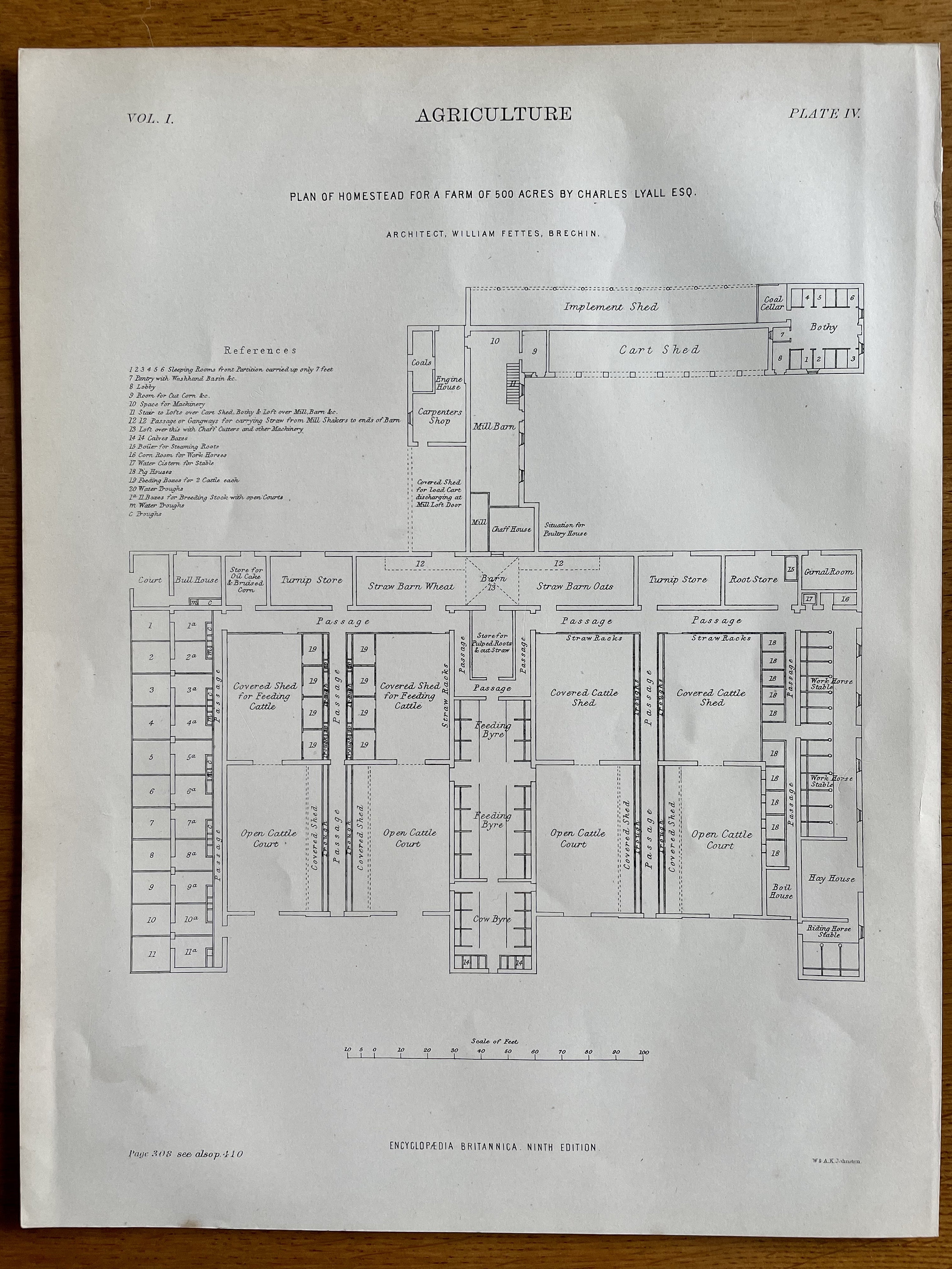 Architectural Print, Plan of Homestead for a Farm, Antique, Vintage ...