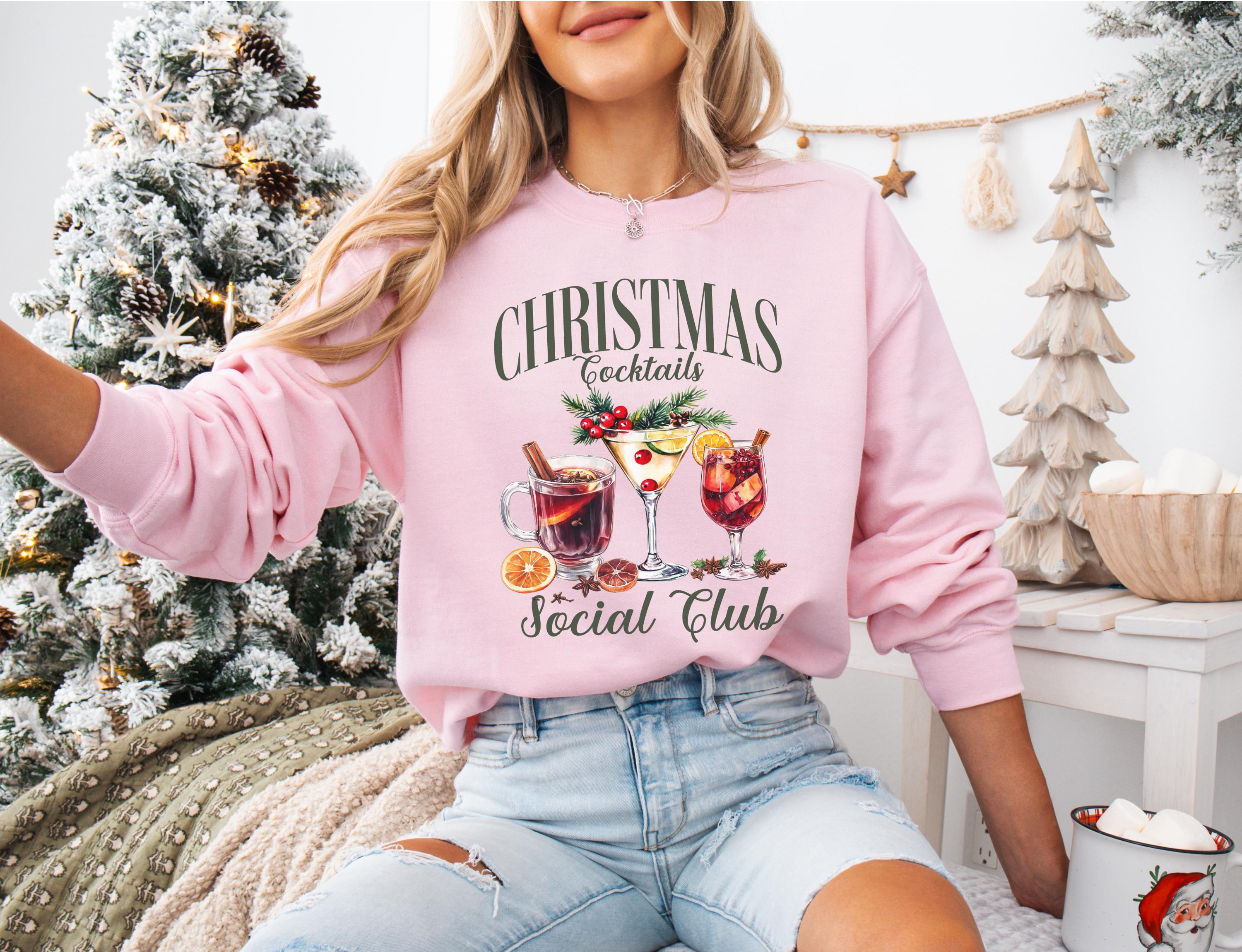 Christmas Cocktails Social Club Sweatshirt, Holiday Party Sweater ...