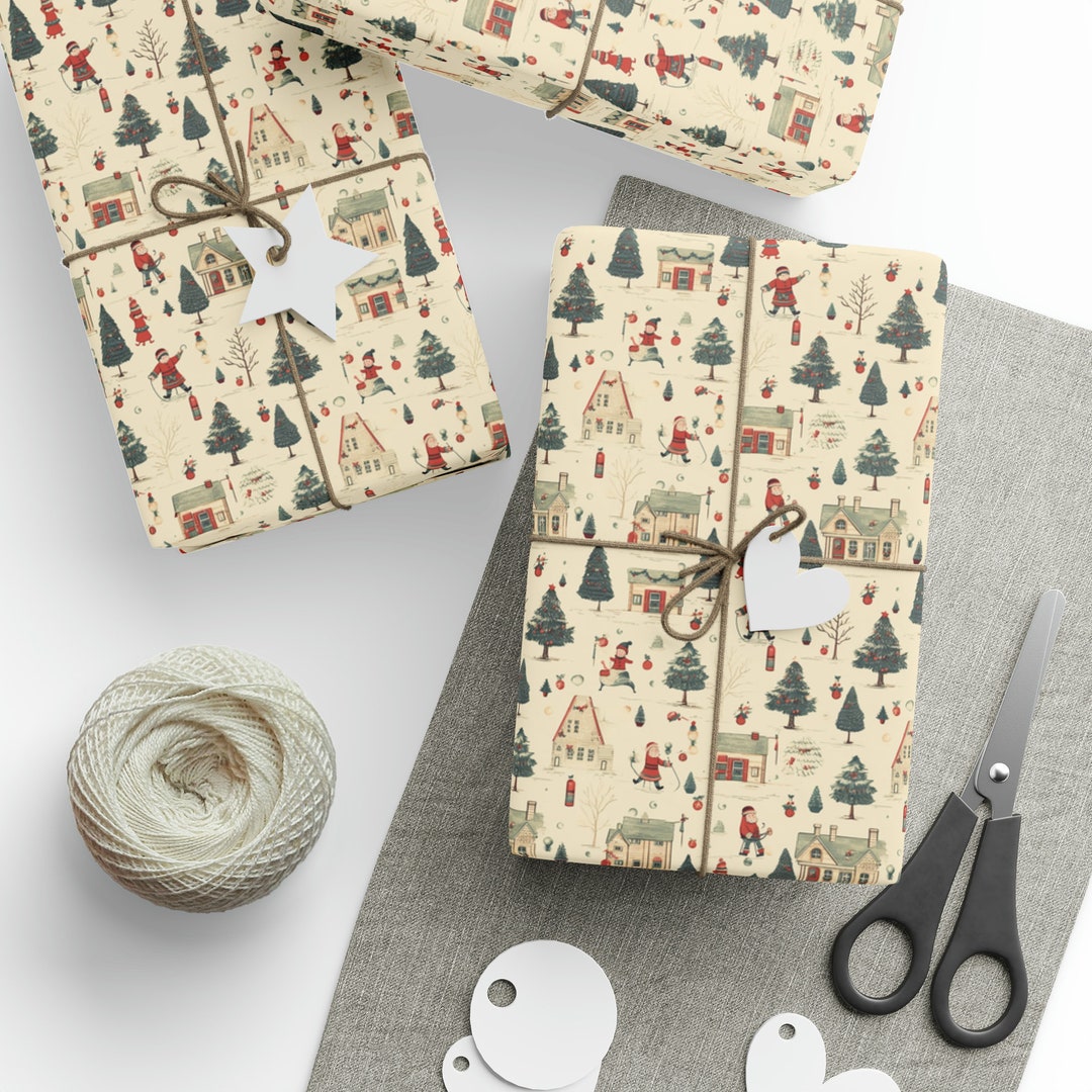 Vintage Christmas Wrapping Paper, Christmas Scene, Vintage Gift Wrap ...