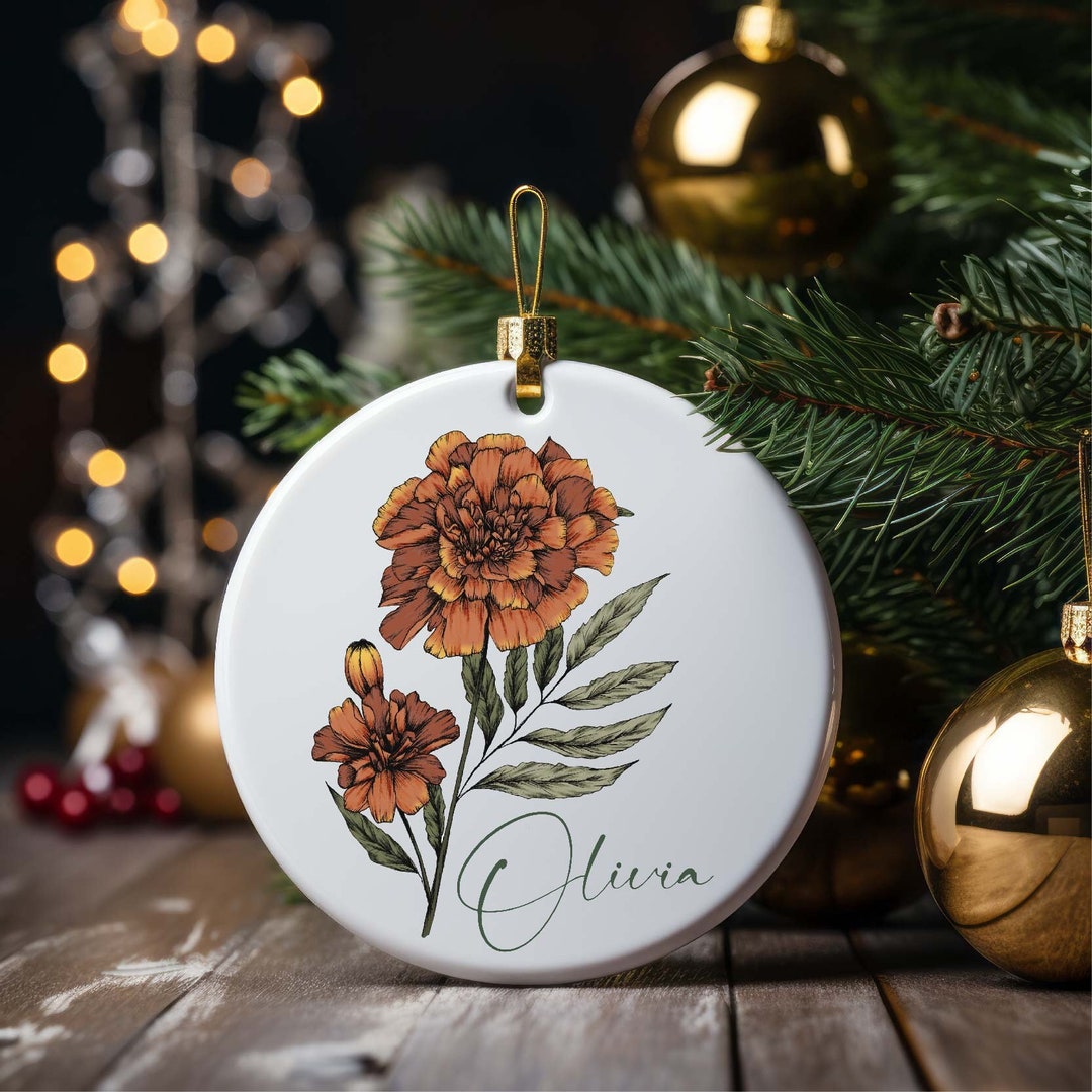 Personalized Birth Flower Ornament, Birth Flower Gift, Friend Gift ...