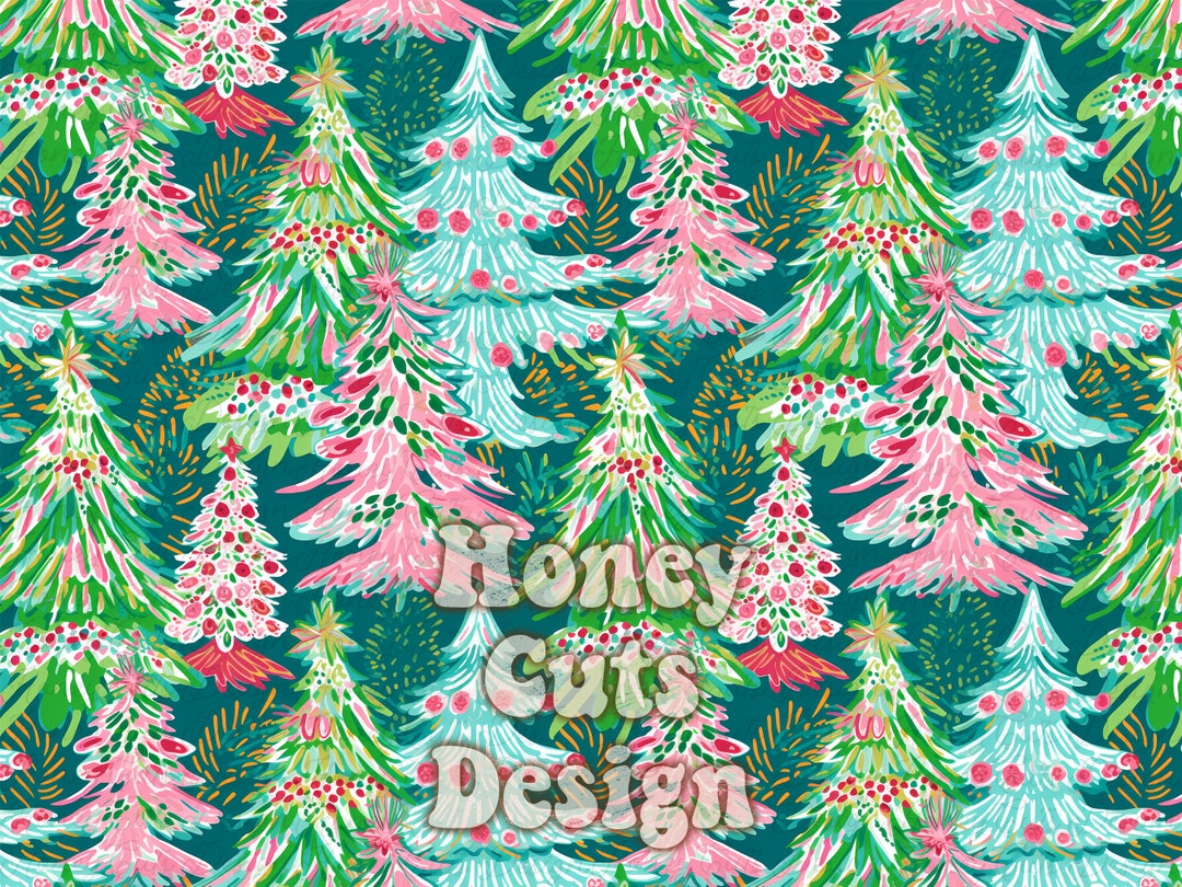 Christmas Trees Seamless Pattern,bright Pink Christmas Trees Digital Seamless File Commercial ...