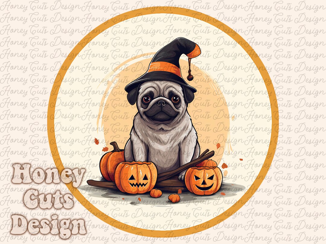 Halloween PNG, Dog Pug Puppy, Cute Witch Sublimation Design Fall PNG ...