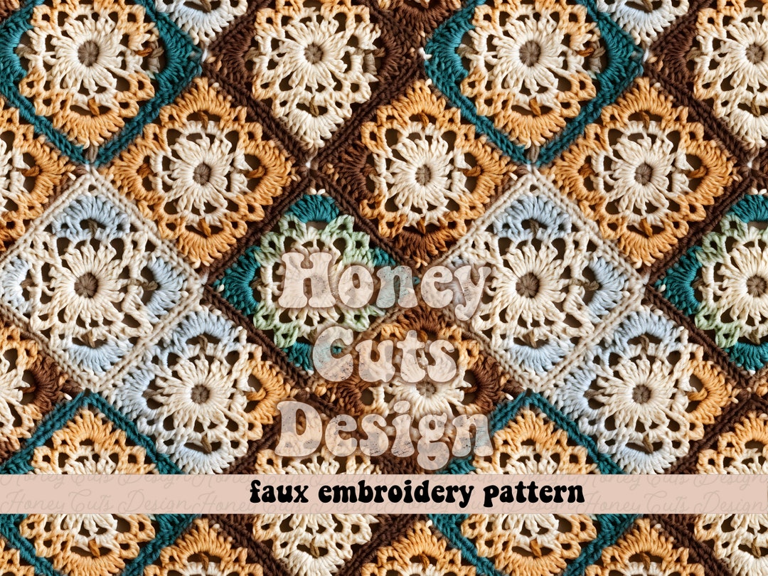 Embroidery Crochet Knitted Granny Square Seamless Pattern Fall Seamless ...