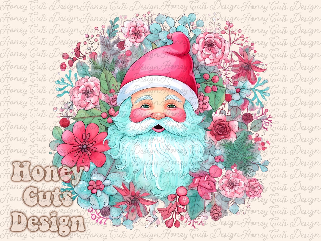 Christmas PNG, Santa Floral Sublimation Design, Mint Blue and Pink ...