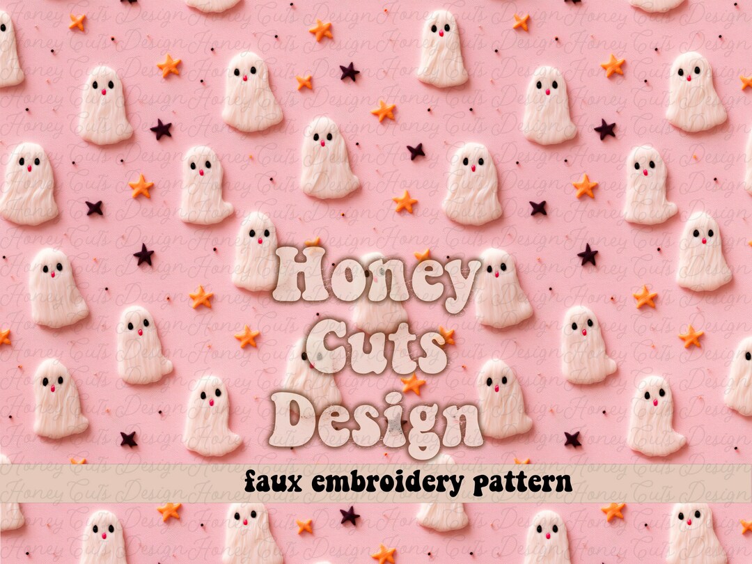 Halloween Embroidery Seamless Pattern, Pink Ghost Girls Seamless File ...