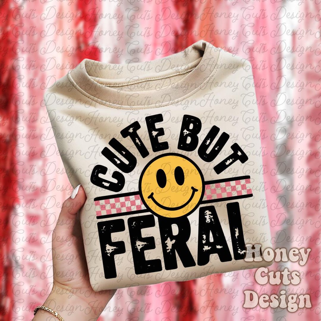 Cute but Feral PNG SVG | Retro Smiley Checkered Shirt Design | Trendy ...