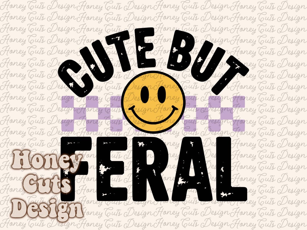 Cute but Feral PNG SVG | Retro Smiley Checkered Shirt Design | Trendy ...