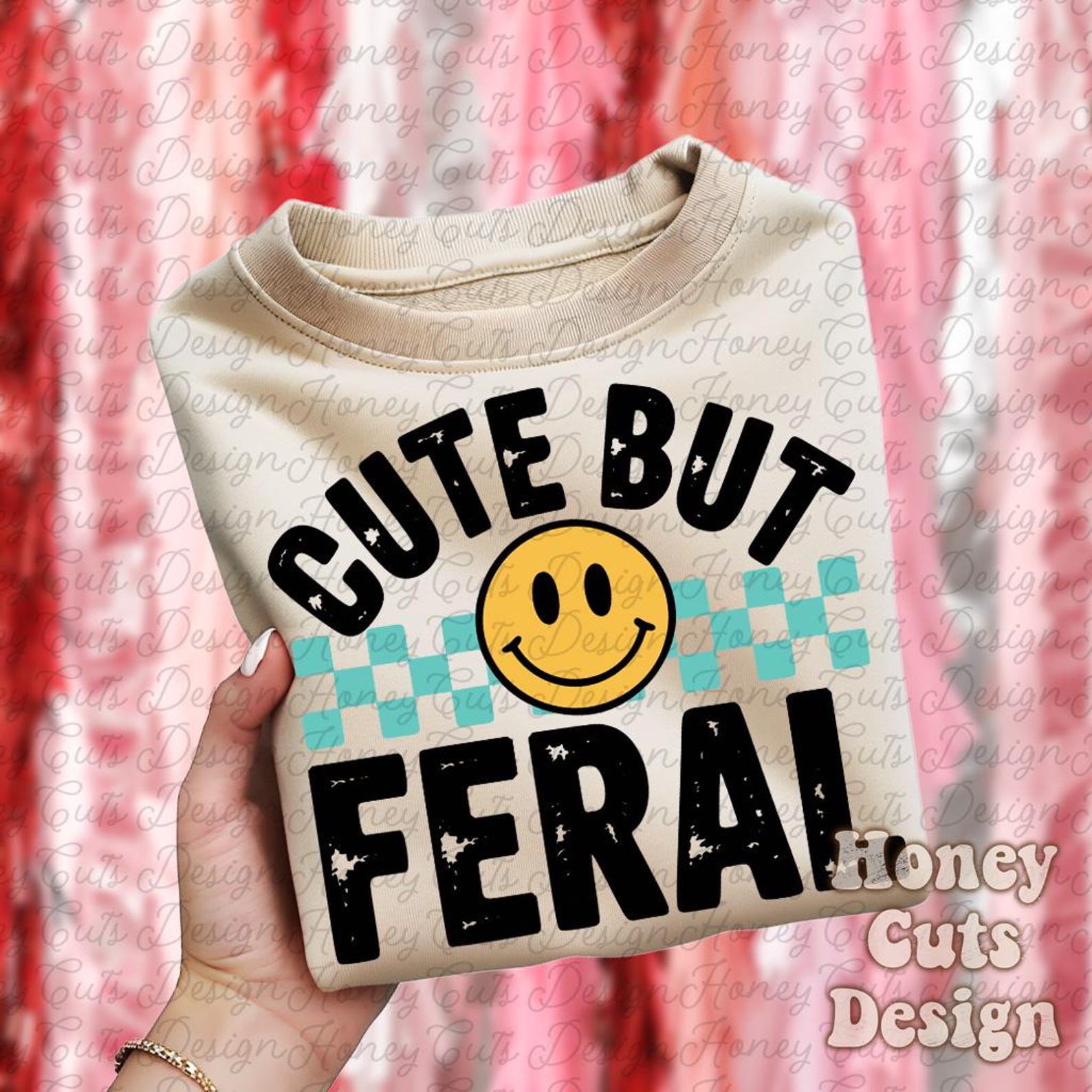 Cute but Feral PNG SVG | Retro Smiley Checkered Shirt Design | Trendy ...