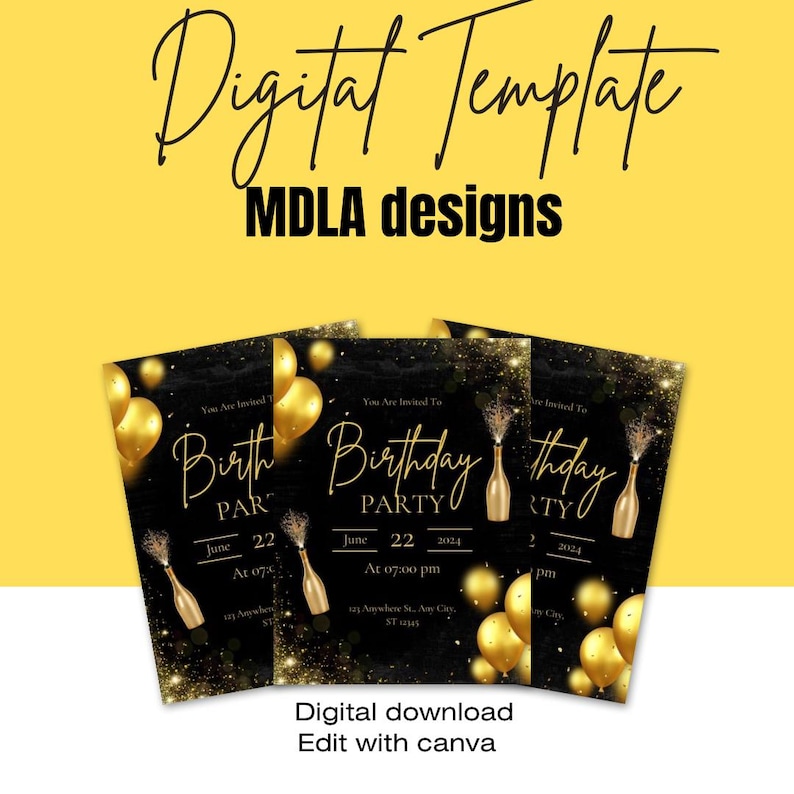 Black and Gold Invitation Template Gold Birthday Invitation Fancy - Etsy