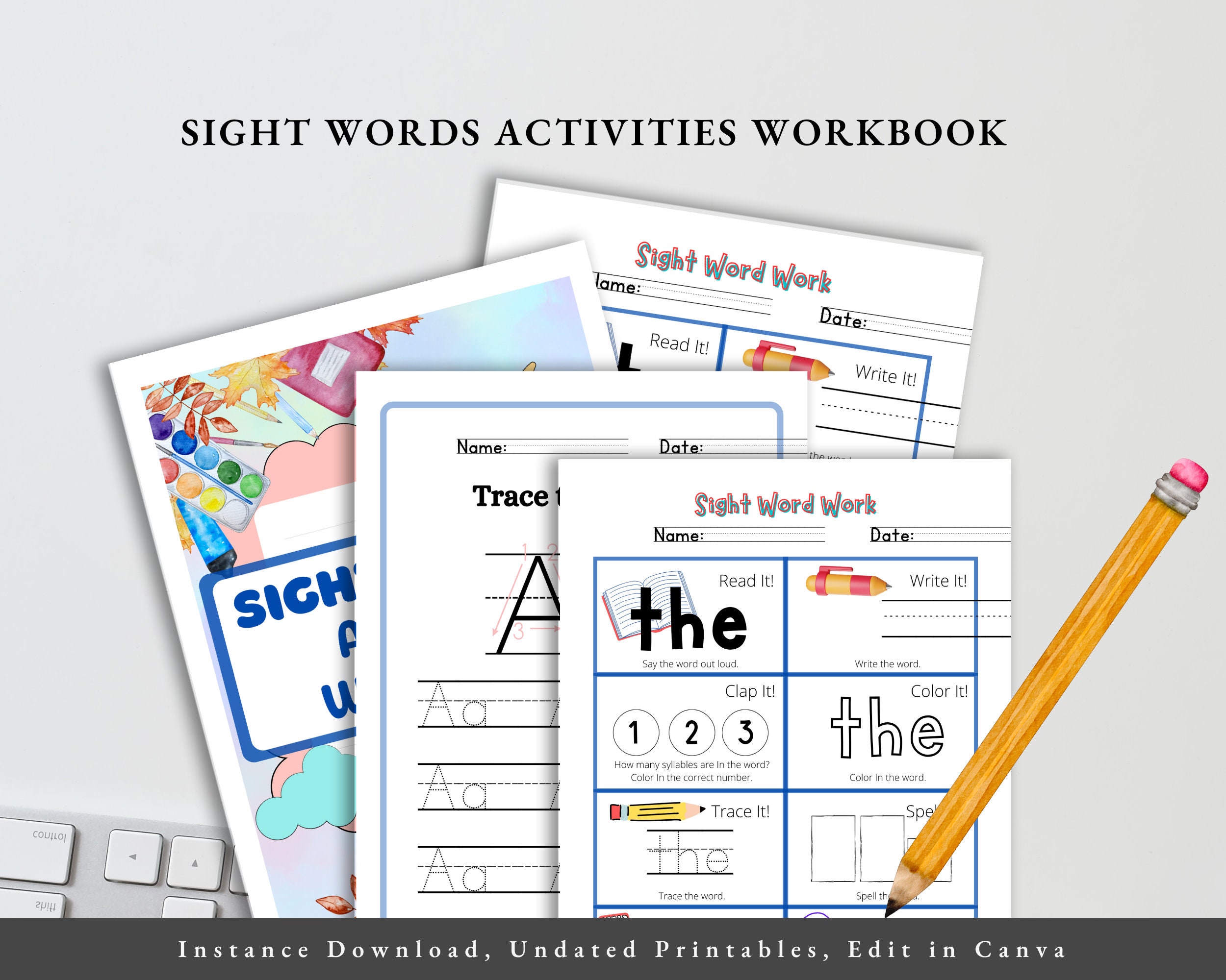 Sight Word Activity Workbook for Kids, Learn to Read, Educational ...