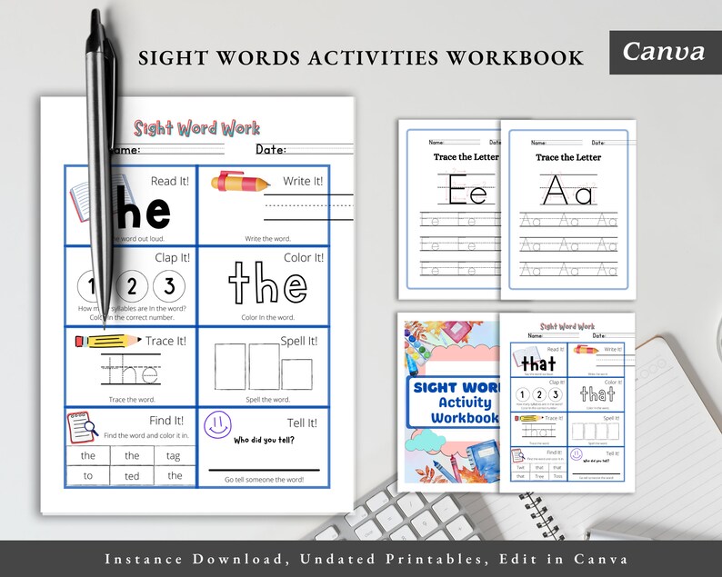Sight Word Activity Workbook for Kids, Learn to Read, Educational ...