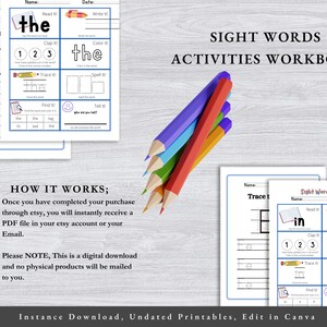 Sight Word Activity Workbook for Kids, Learn to Read, Educational ...