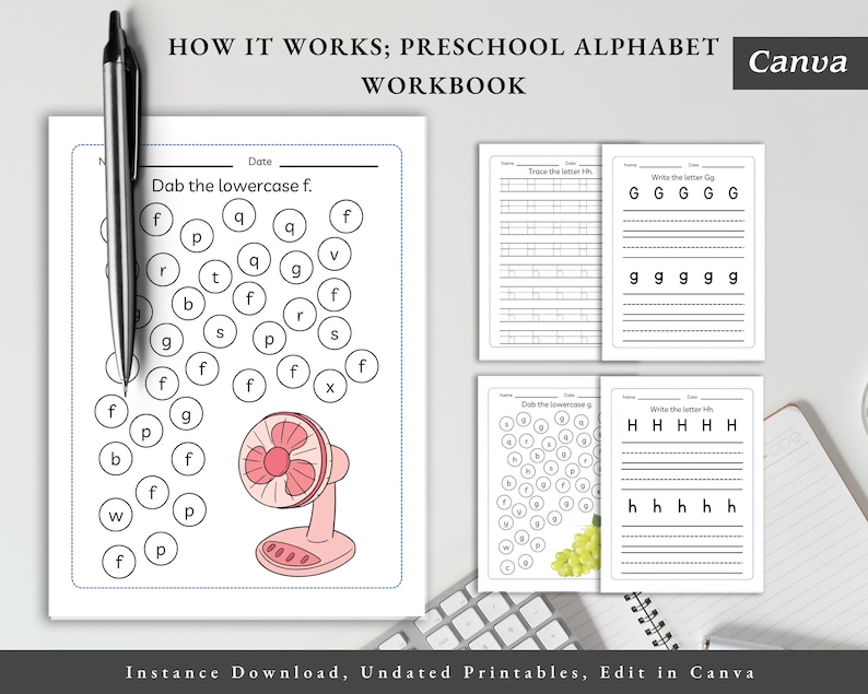 Preschool Alphabet Workbook, Kids Learning Activity Book, Educational ...