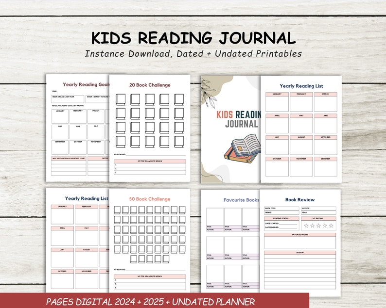 Kids Book Tracker, Kids Reading Journal Printable, Kids Book Shelves ...