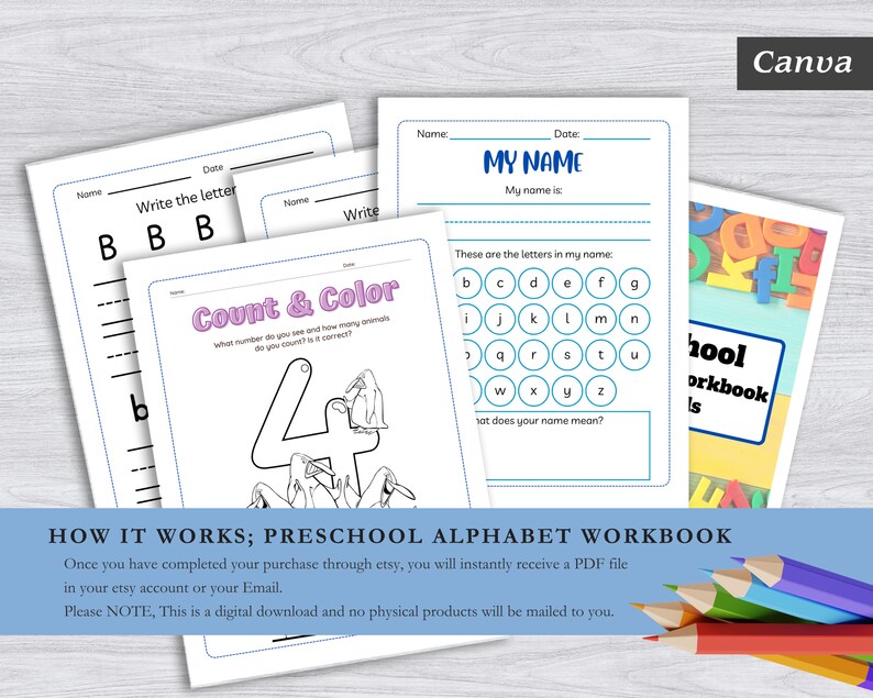 Preschool Alphabet Workbook, Kids Learning Activity Book, Educational ...