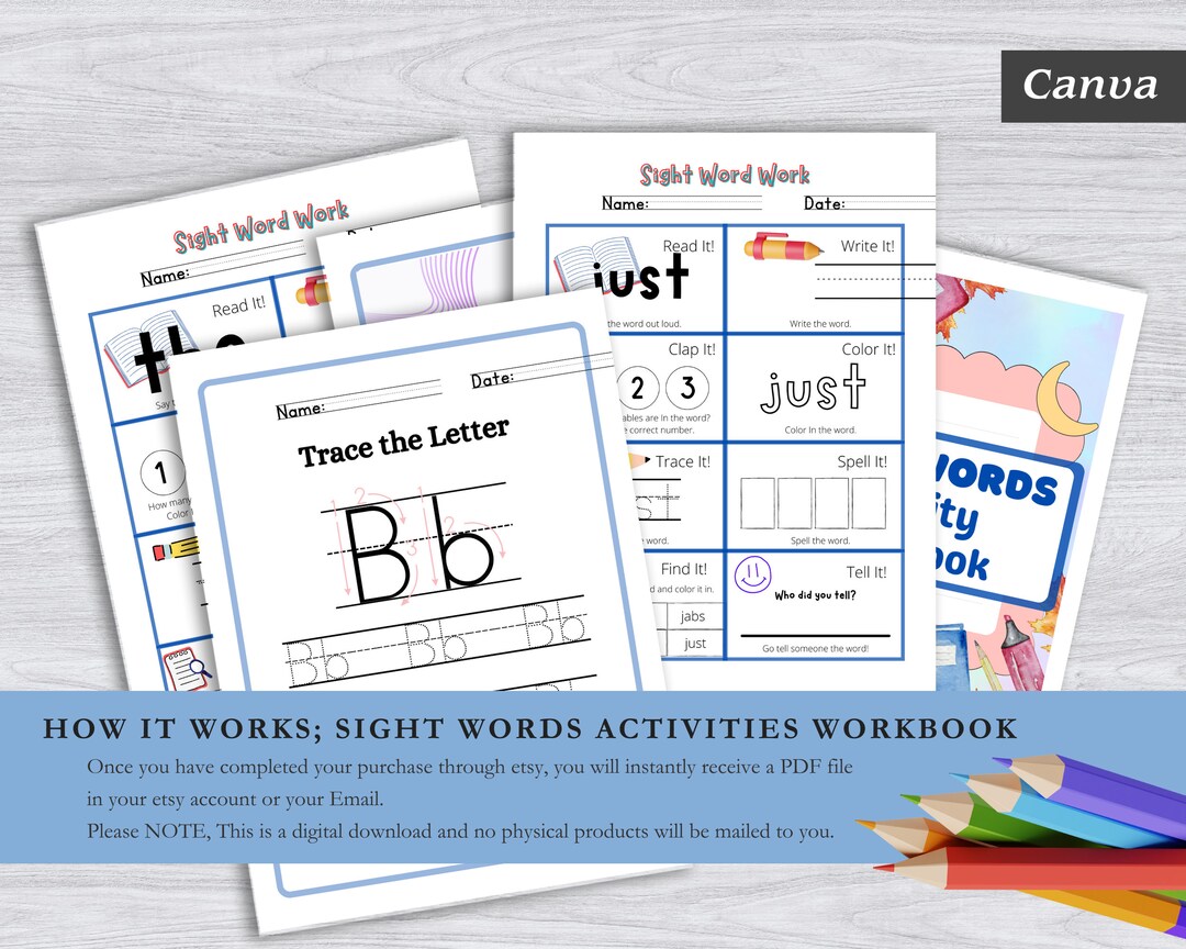 Sight Word Activity Workbook for Kids, Learn to Read, Educational ...