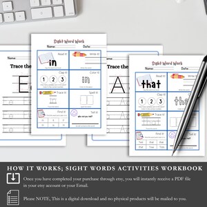 Sight Word Activity Workbook for Kids, Learn to Read, Educational ...