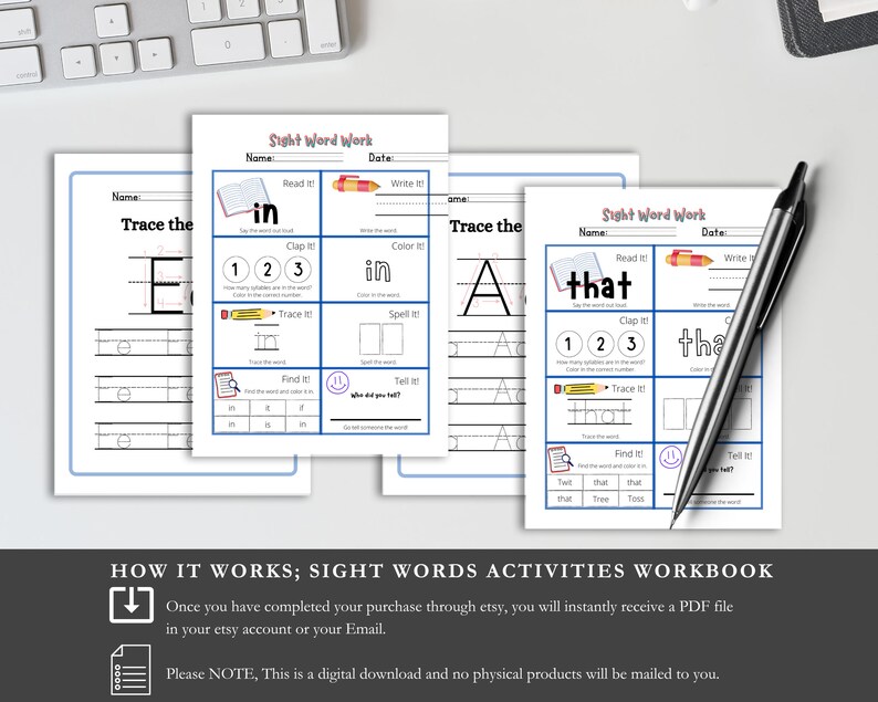 Sight Word Activity Workbook for Kids, Learn to Read, Educational Booklet, Reading Practice ...