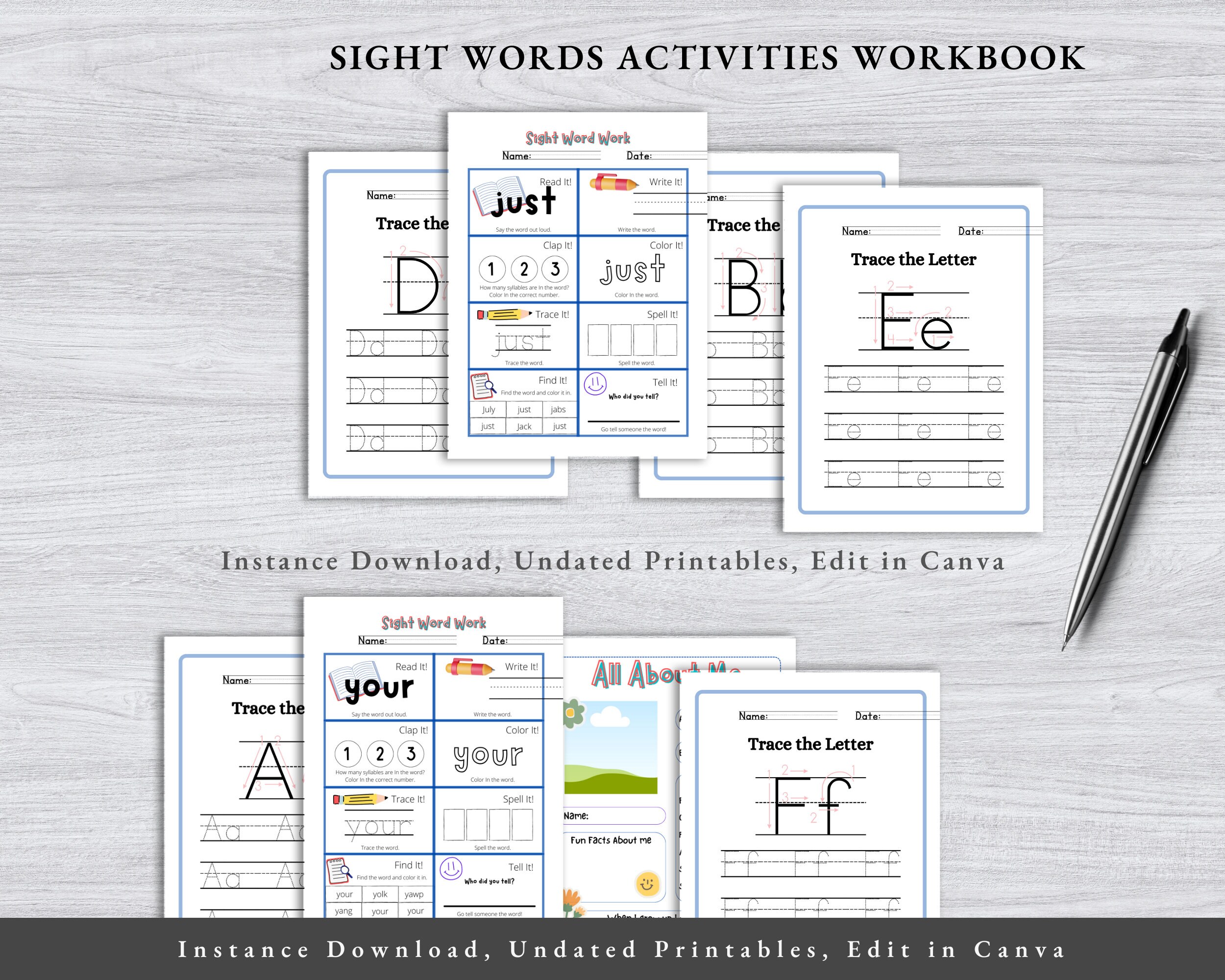 Sight Word Activity Workbook for Kids, Learn to Read, Educational ...