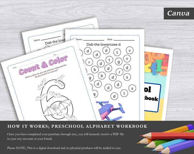 Preschool Alphabet Workbook, Kids Learning Activity Book, Educational ...