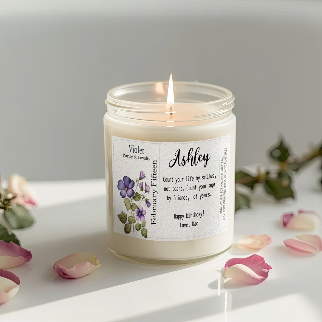 Custom Birth Month Gift Birth Month Flower Candle Birthdate Candle ...