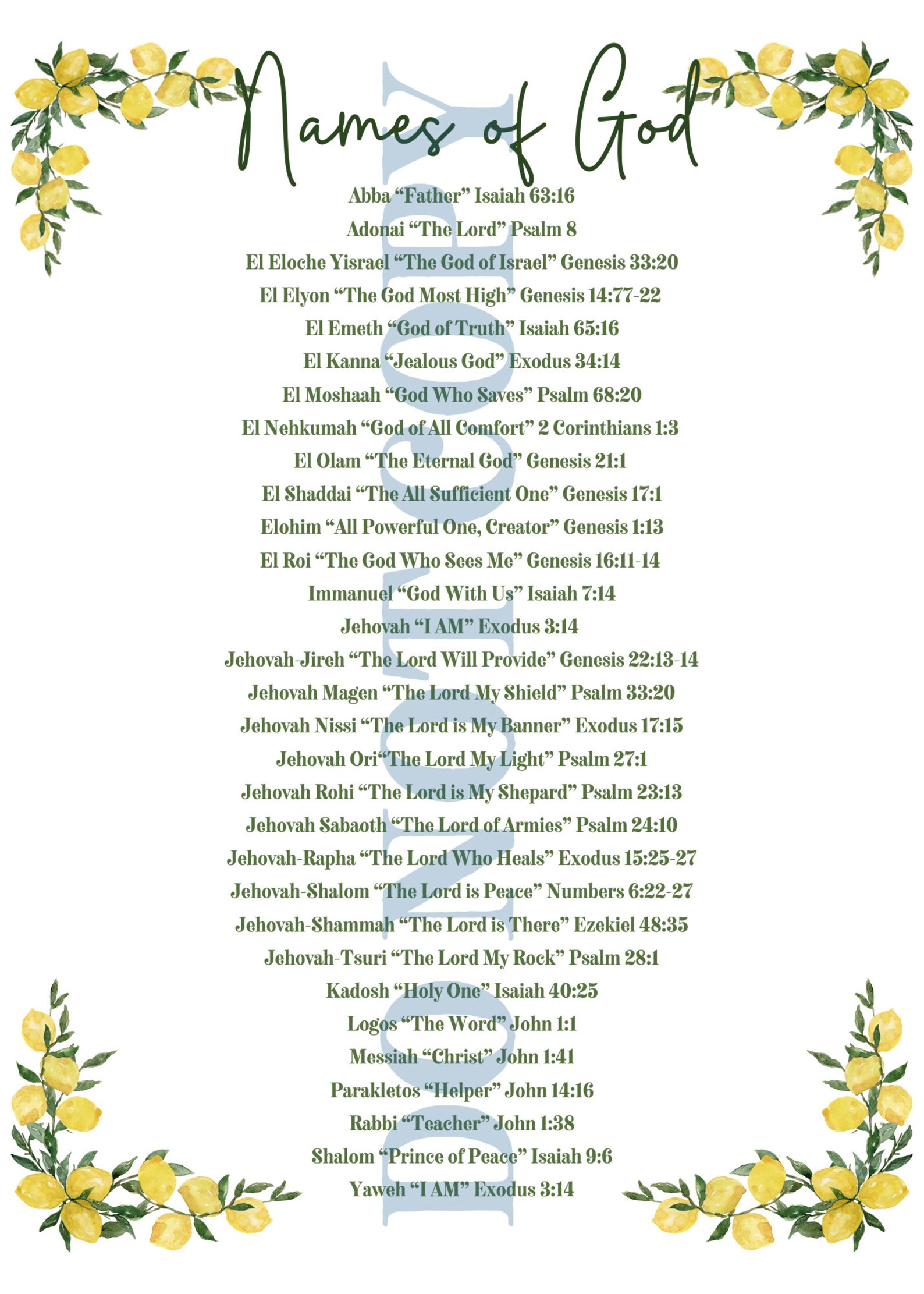 Names of God Printable | Bible Printable - Etsy