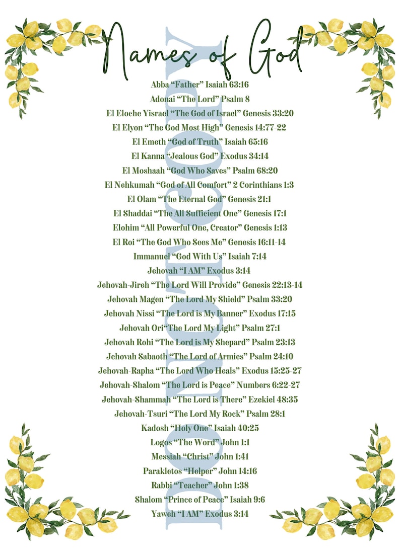 Names of God Printable | Bible Printable - Etsy