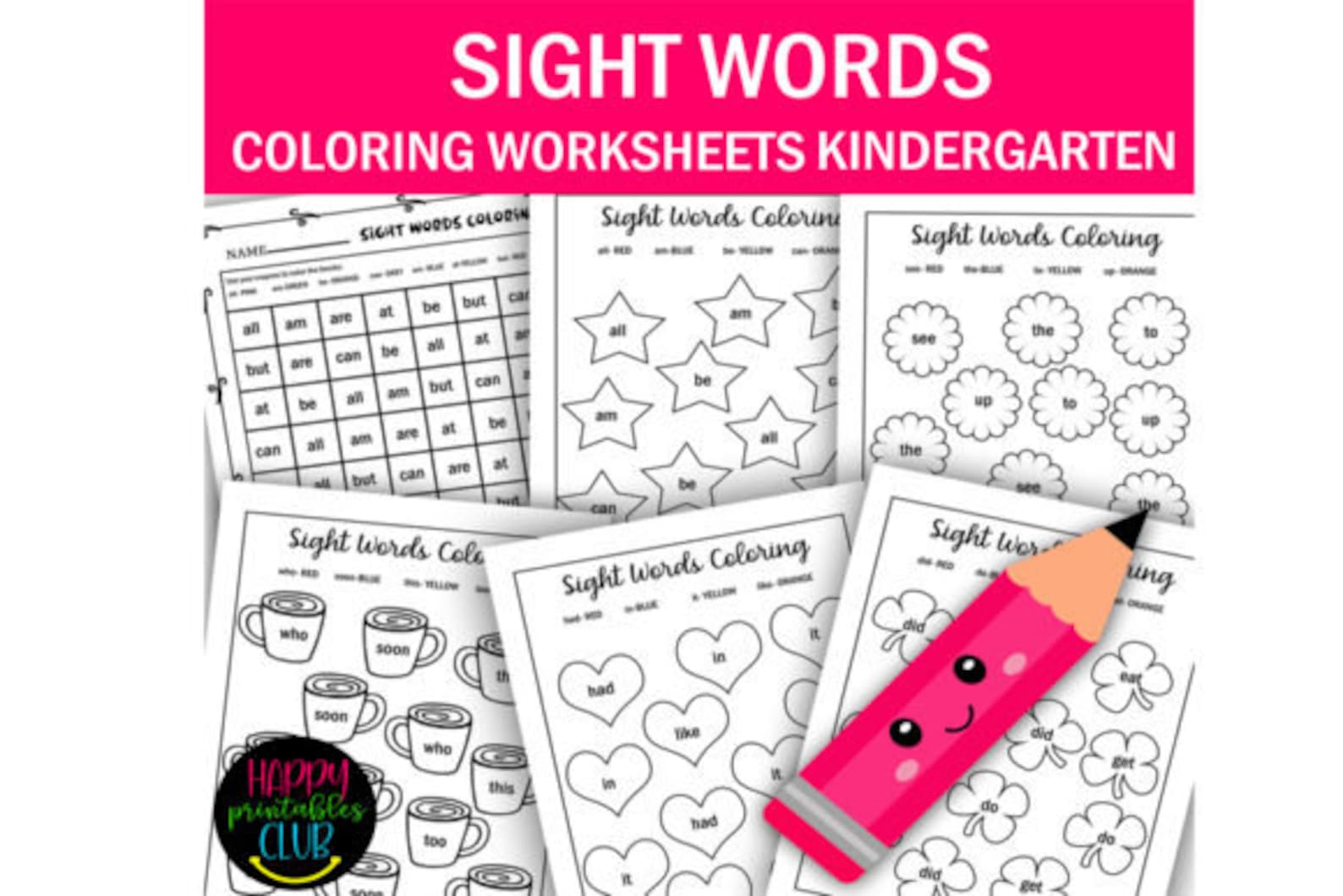 Sight Words Coloring Worksheets Kinder - Etsy