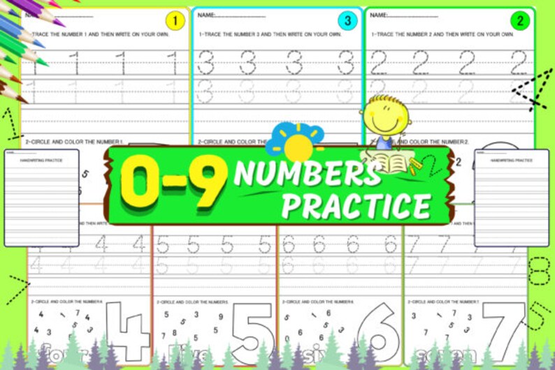 Numbers Tracing Worksheets 0-9 - Etsy