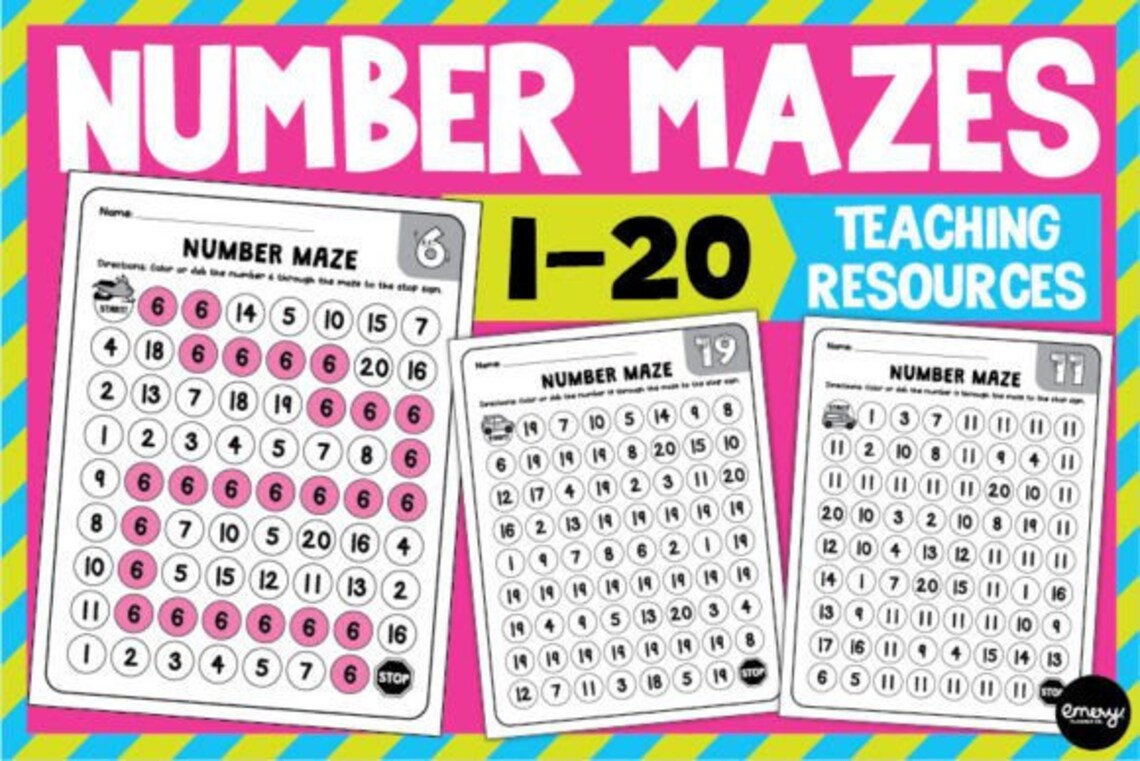 Number Mazes 1-20 | Dot the Number Mazes - Etsy