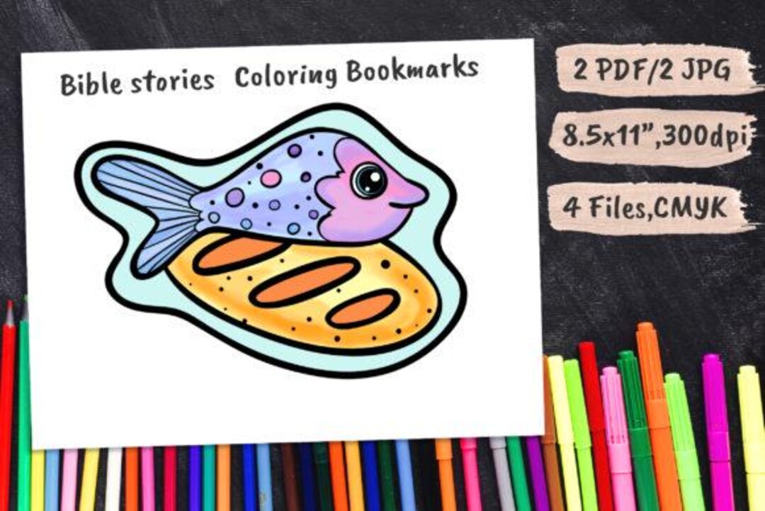 Fish & Bread Kids Coloring Page Bookmark - Etsy