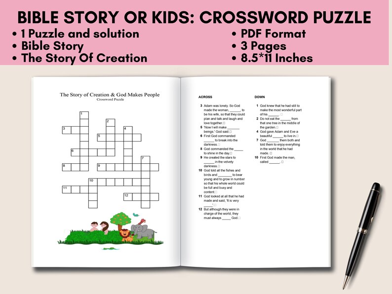 Bible Story for Kids: Crossword Puzzle - Etsy