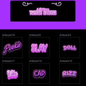 12 Neon Bubblegum Purple Emotes Twitch Youtube Facebook Kick Discord ...