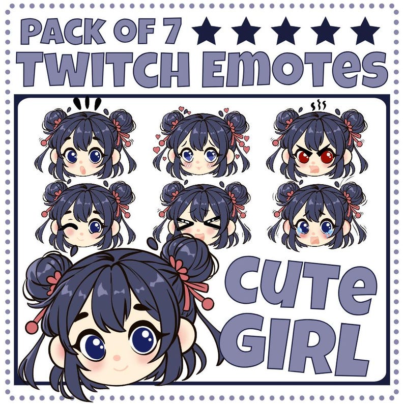 Cute Anime Girl Emotes Simple Twitch Youtube Facebook Discord Streamer ...