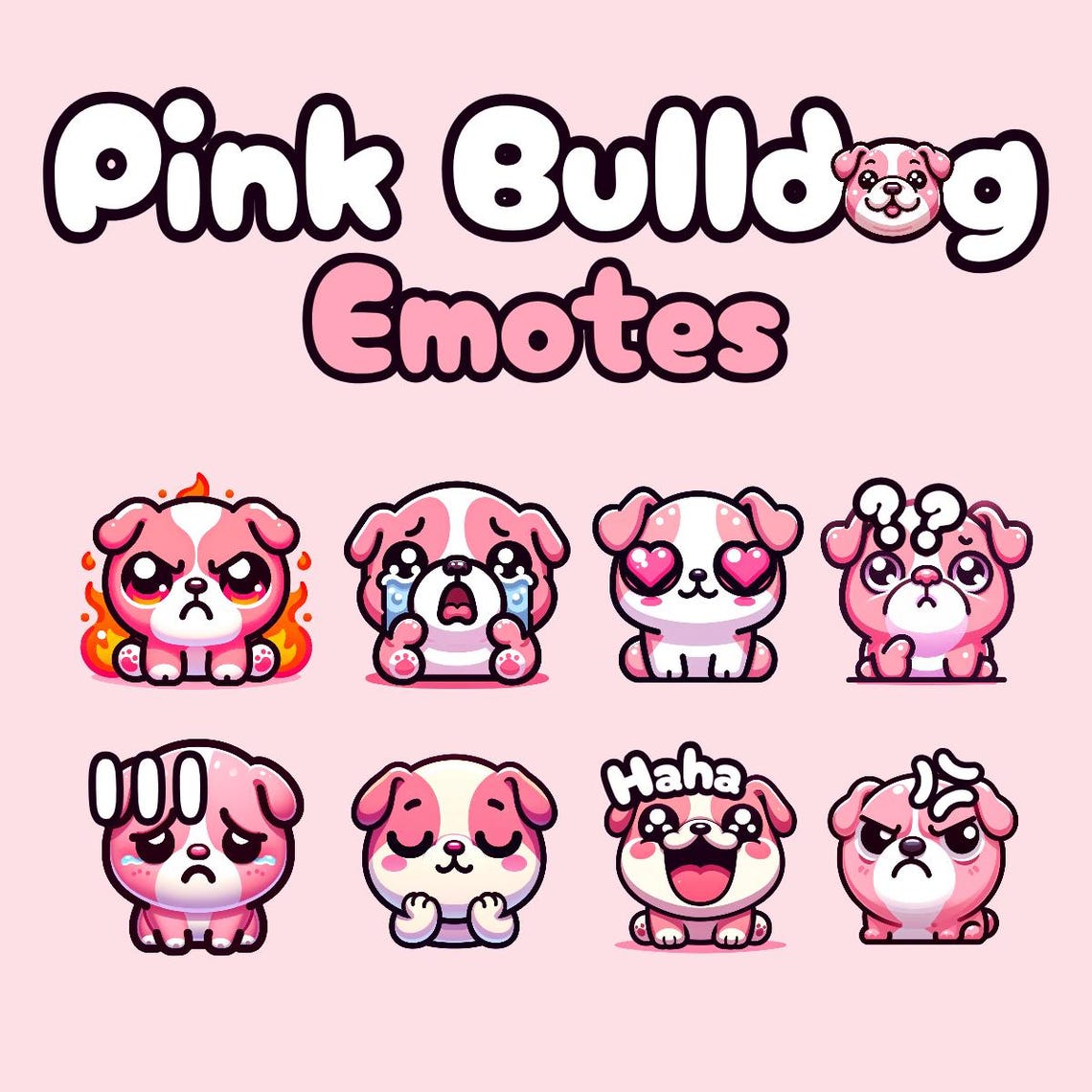 Pink Bulldog Emotes Twitch Youtube Facebook Kick Discord Simple Cute ...