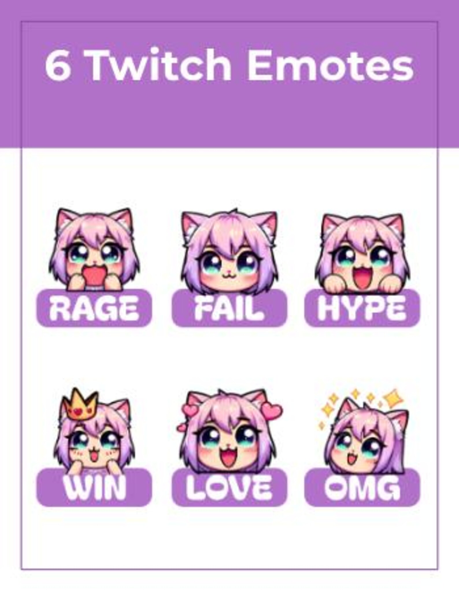 6 Kawaii Emotes Cute Simple Twitch Youtube Facebook Kick Discord Esport ...