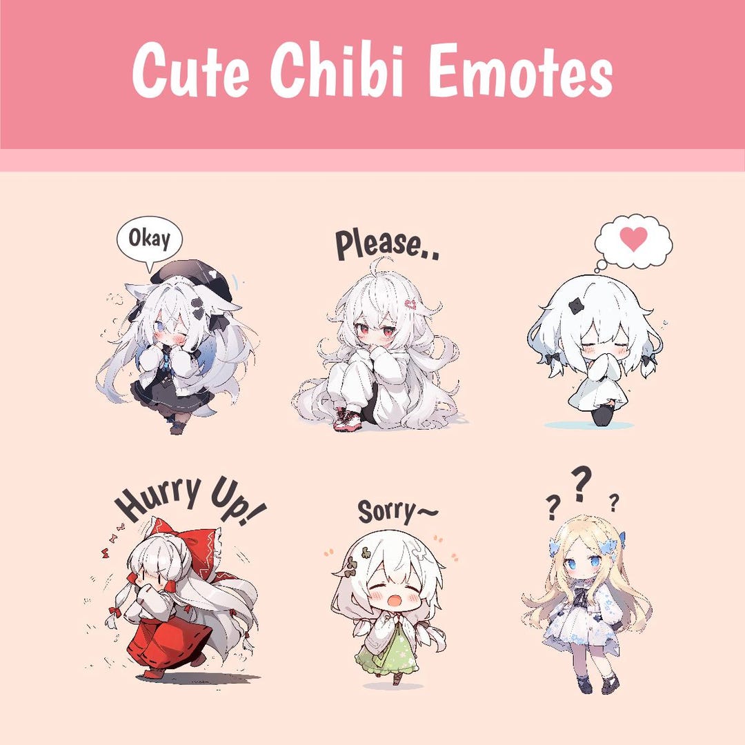 Cute Chibi Emotes Twitch Facebook Youtube Kick Discord Streamer Pack ...