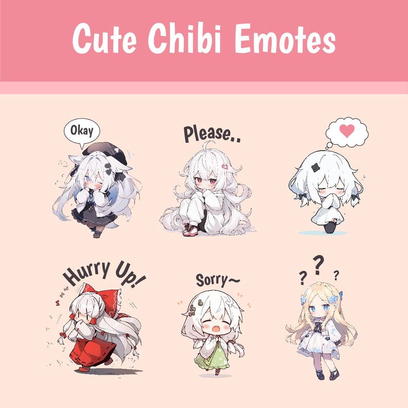 Cute Chibi Emotes Twitch Facebook Youtube Kick Discord Streamer Pack ...