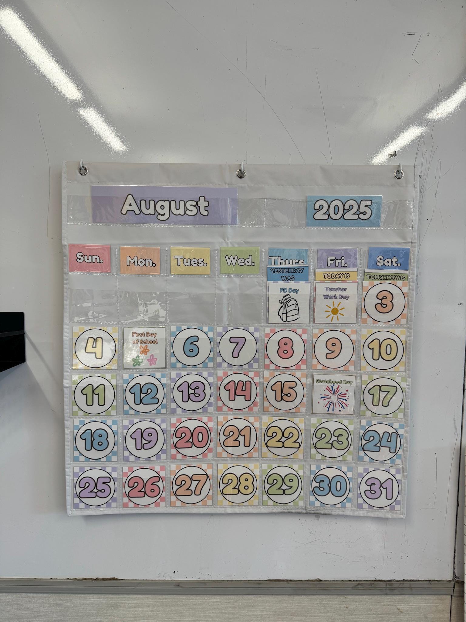 Checkerboard Pastel Rainbow Calendar Numbers Classroom Calendar ...