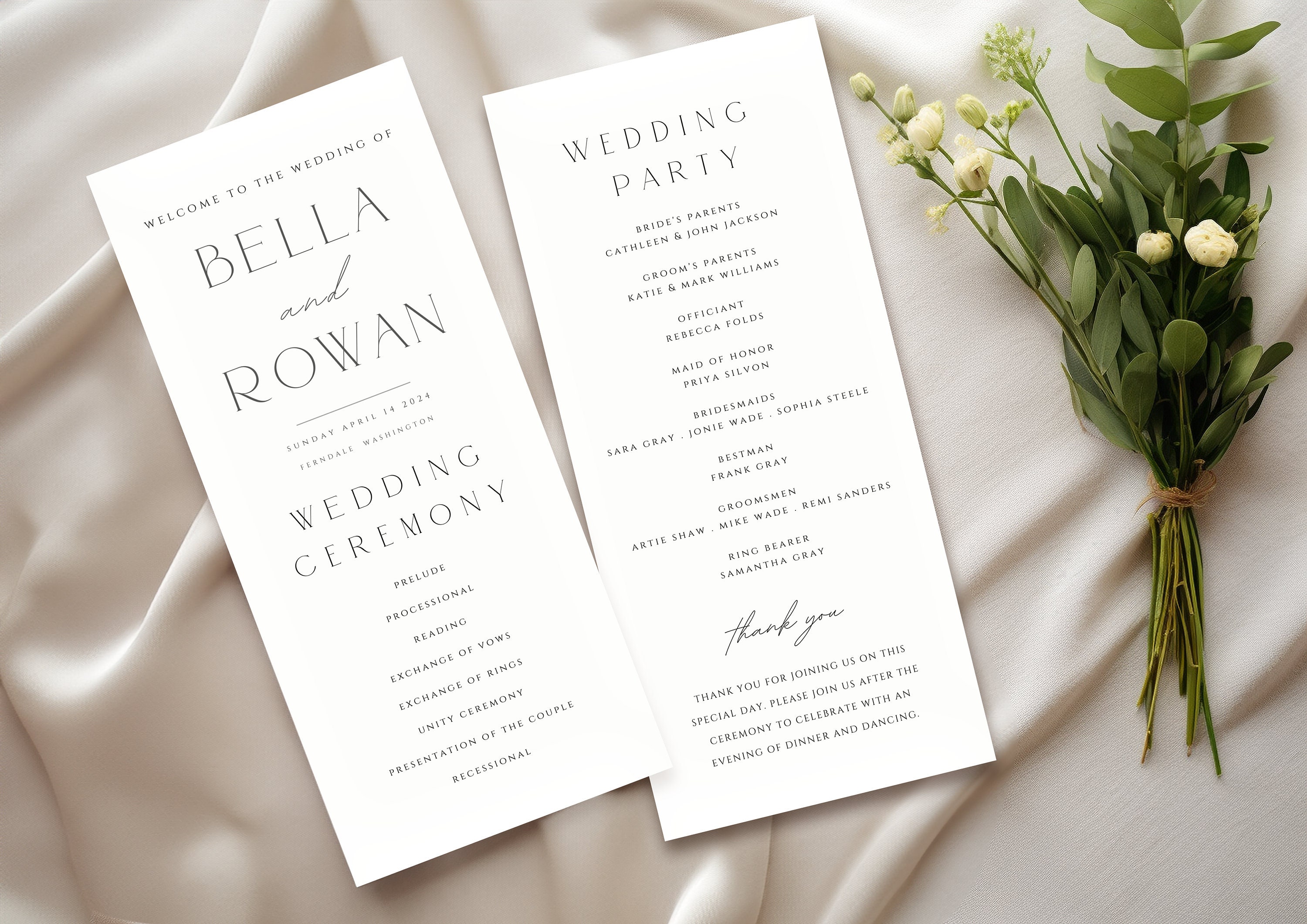 Wedding Program Template Modern Minimalist Elegant Romantic Classy ...