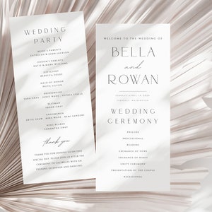 Wedding Program Template Modern Minimalist Elegant Romantic Classy ...