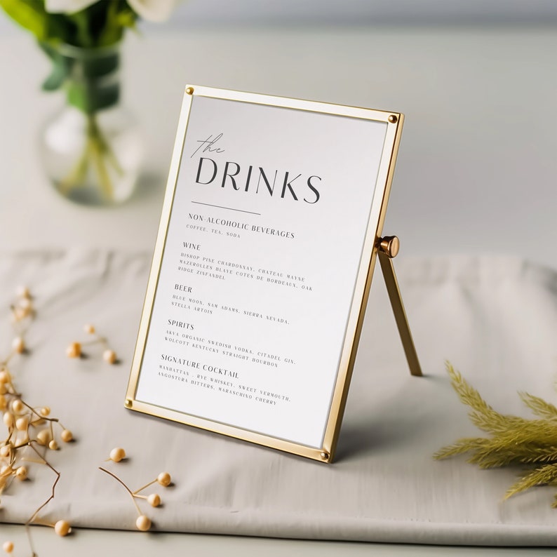Bar Menu Template Wedding Bar Sign Boho Drinks Menu Sign - Etsy