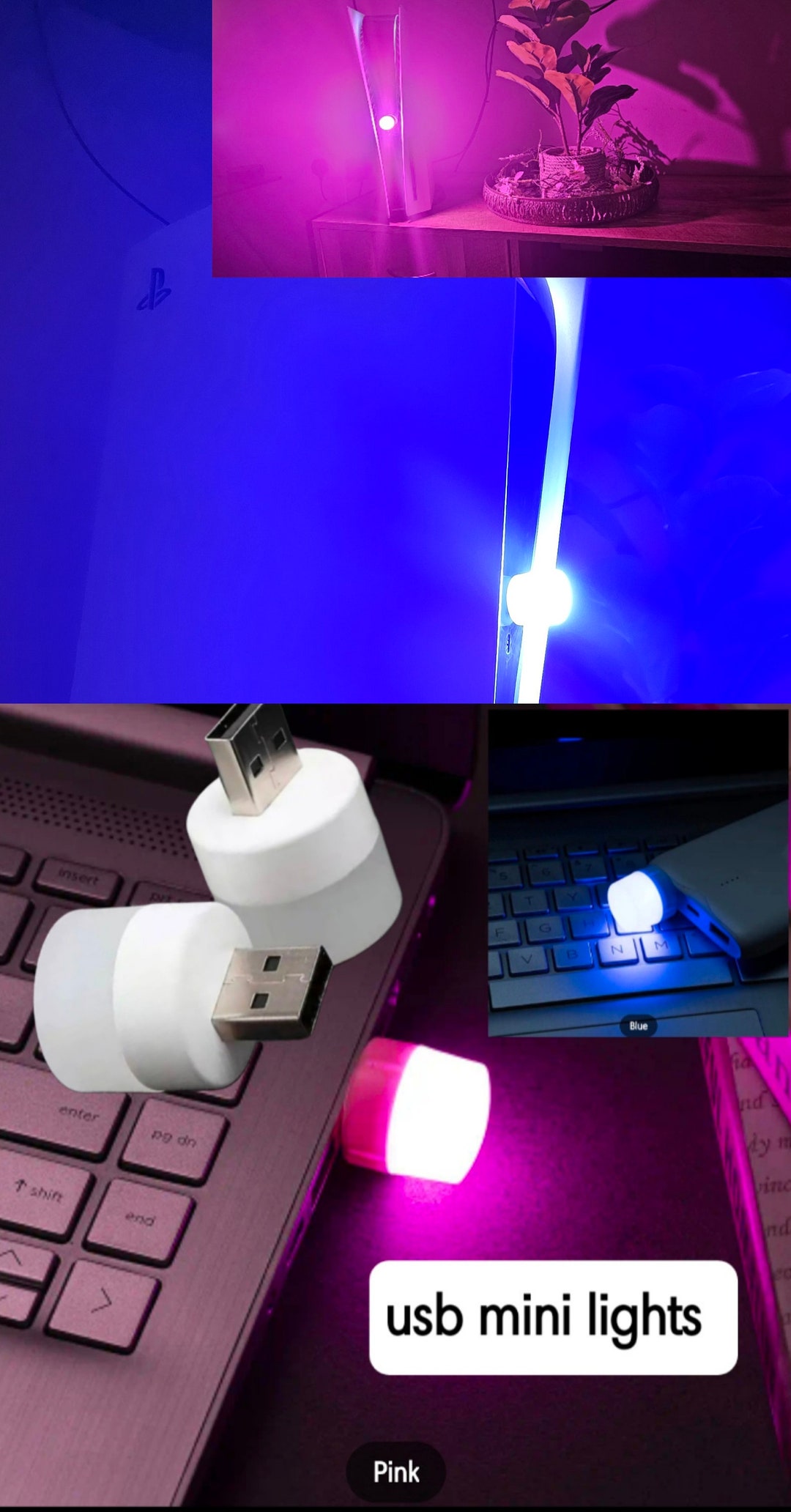 2 USB Mini Lights Pink/blue Portable and Small Bright Light - Etsy